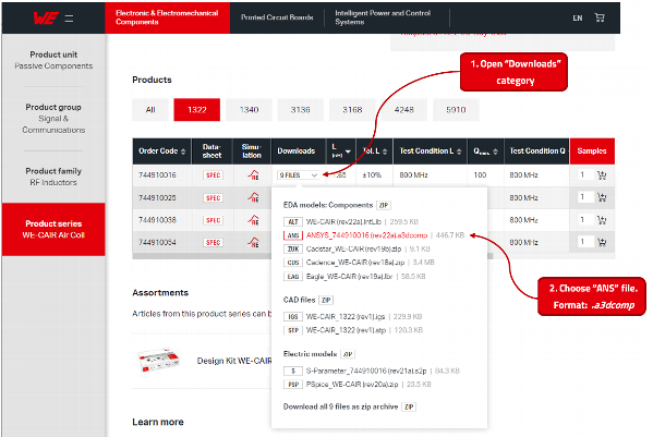 Ansys Component Libraries from Würth Elektronik