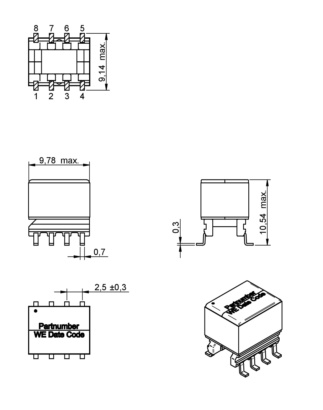 WE-FB Flyback Transformer suitable for LT3573/ LT3574/ LT3575/ LT3748 ...