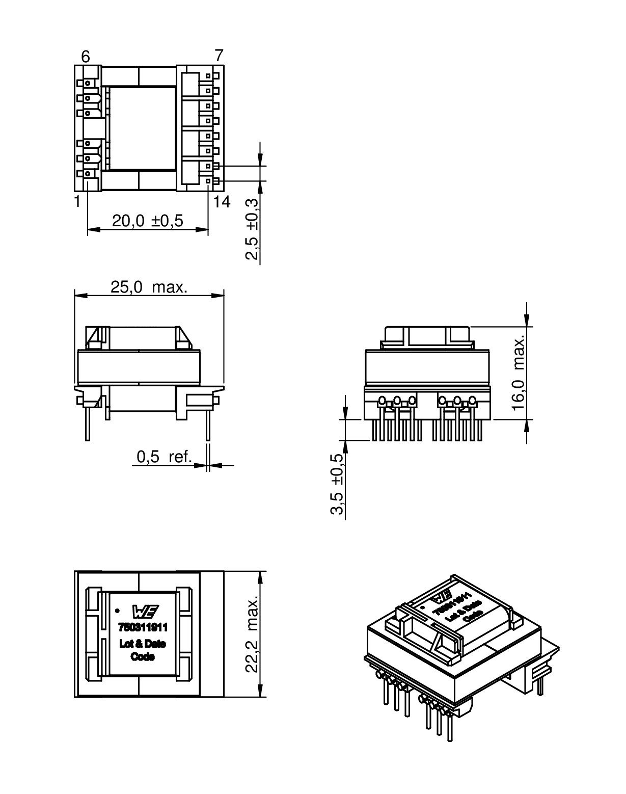 WE-FB Flyback Transformer suitable for LT3573/ LT3574/ LT3575/ LT3748 ...